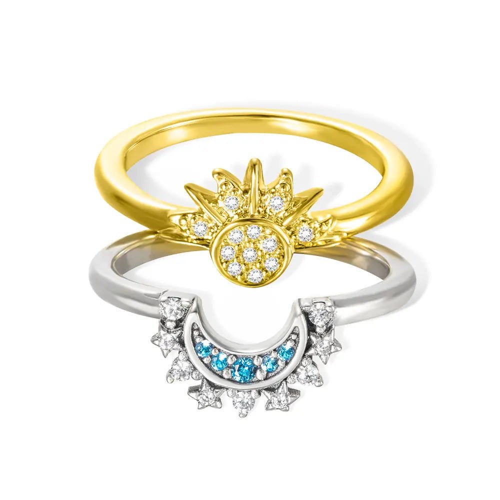 Celestial Sun & Moon Ring Set in Sterling Silver & Gold – United Bracelets