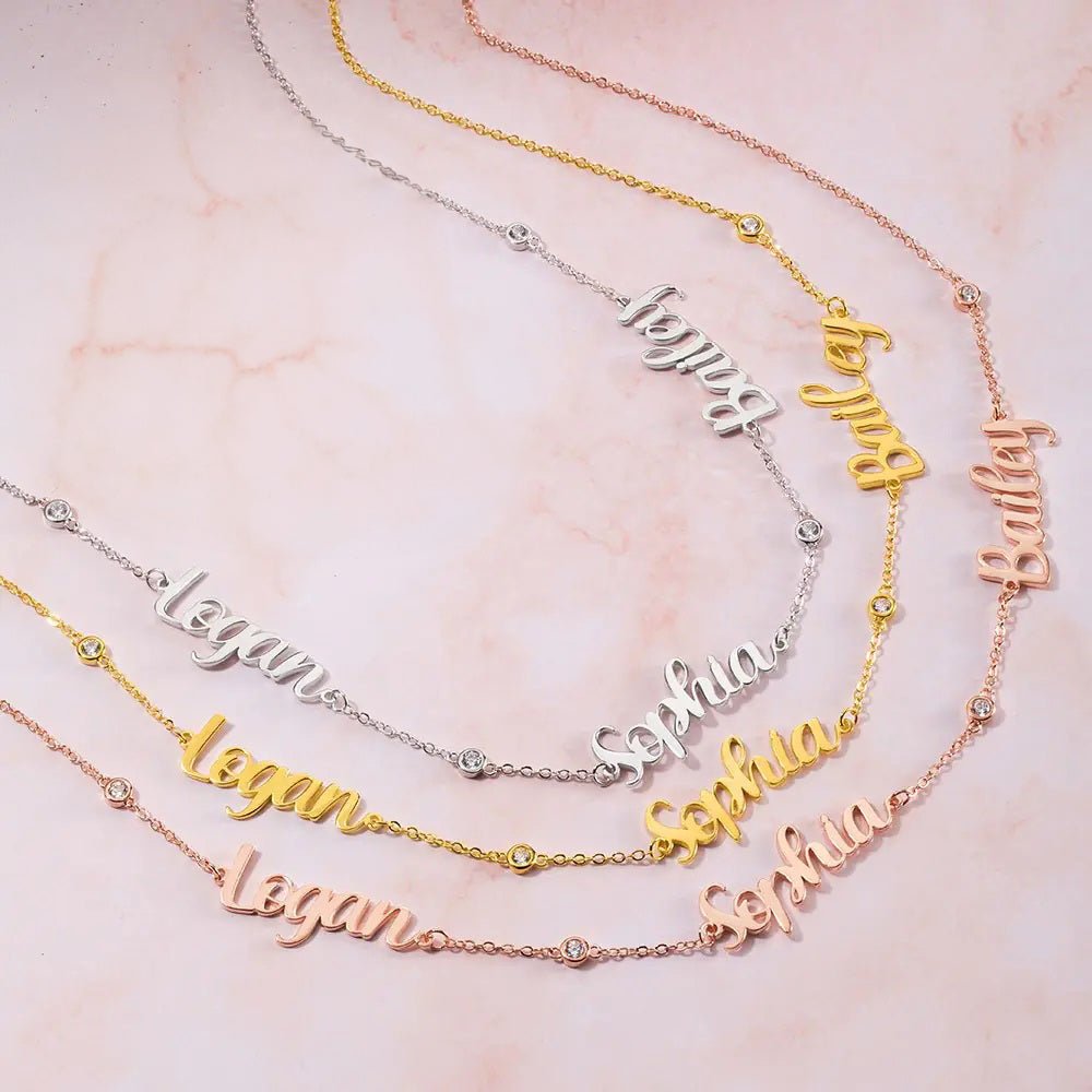 Diamond Bezel Name Necklace with 1 to 3 Names – United Bracelets