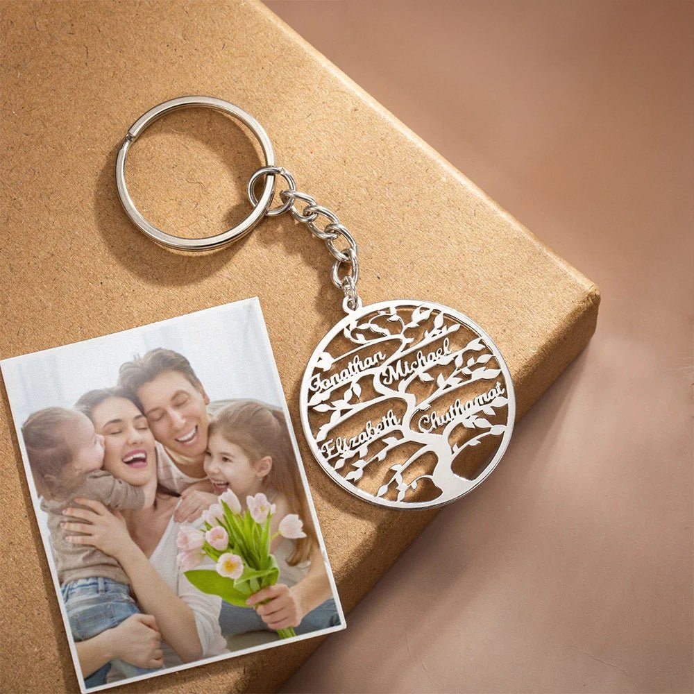Family Tree Keychain with Personalised Names – United Bracelets