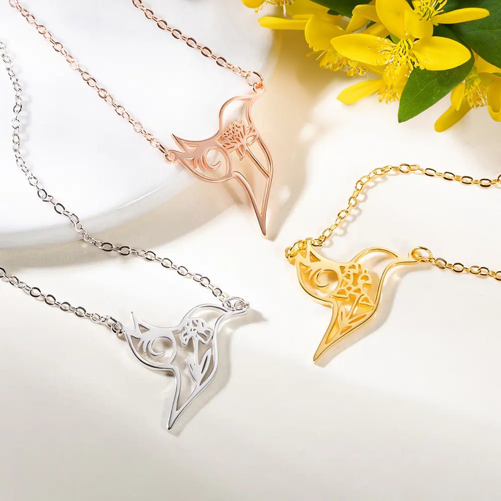 Hummingbird Necklace with Birth Flower – United Bracelets